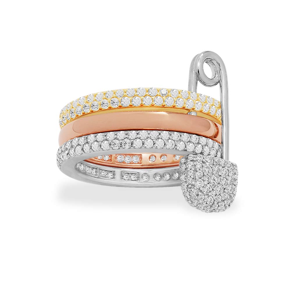 Love, Smile, Bonheur Triple Hoop Safety Pin Ring | APM Monaco
